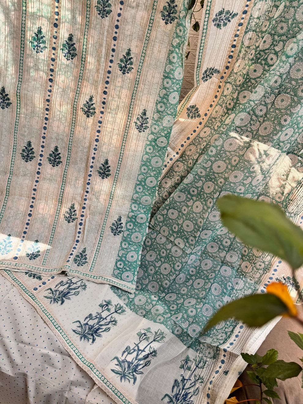 Block Print Cotton Suit Set - Kantha Touch with Summer Elegance ...